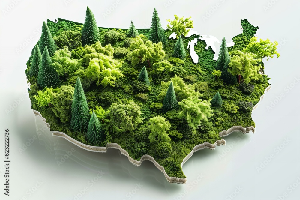 Map of the united states with trees and bushes Stock Illustration ...