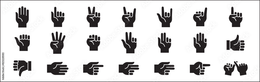 Hands gesture icon set. Hand finger signs set. Hands fingers symbol ...