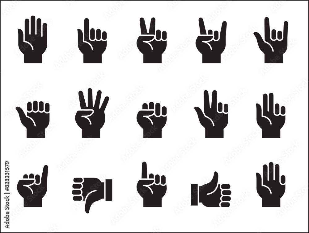 Hands gesture icon set. Hand finger signs set. Hands fingers symbol ...