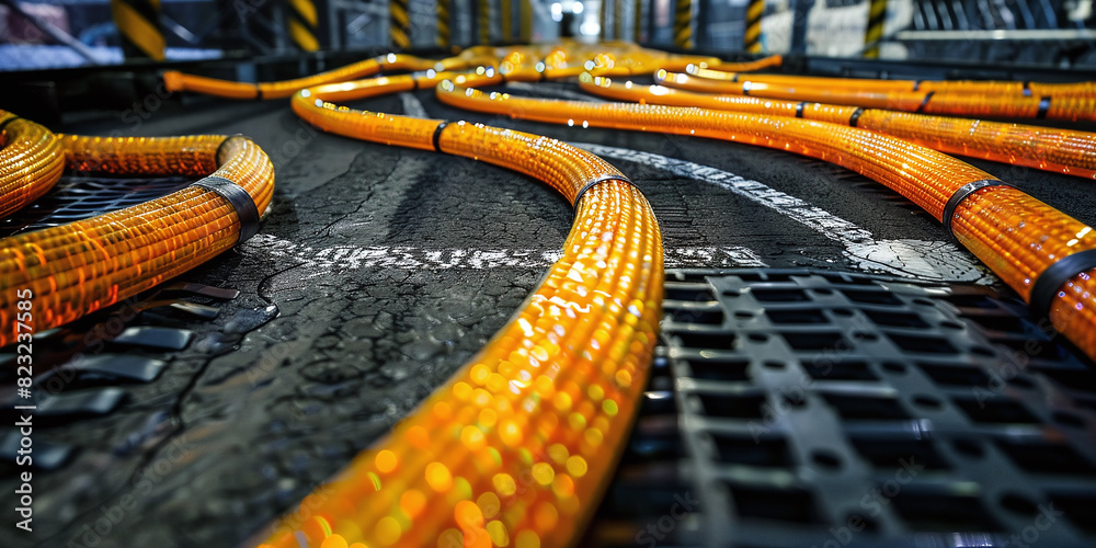 Lay the fiber optic cables along the designated pathways, ensuring they ...