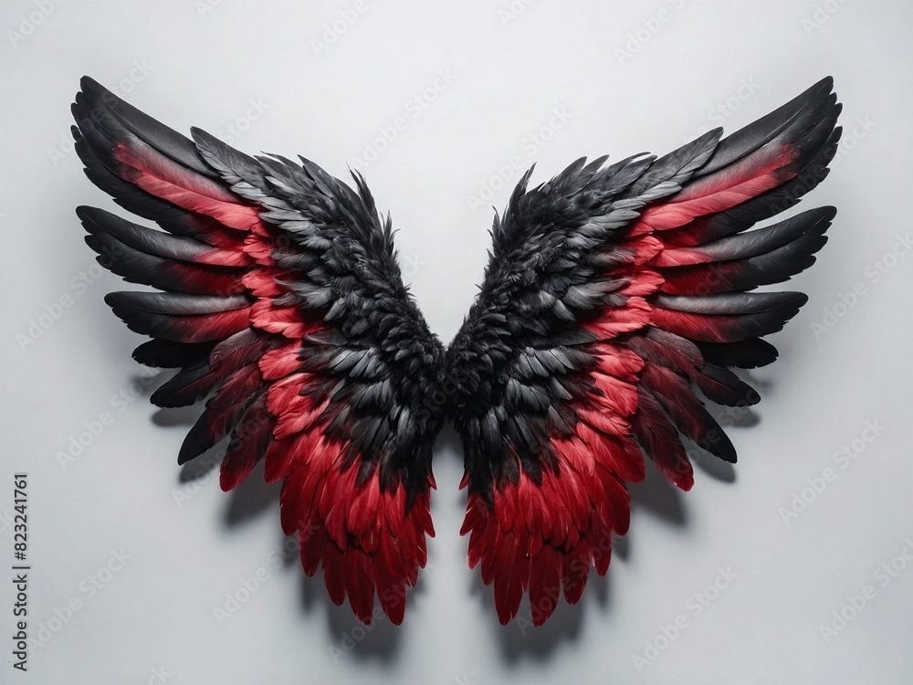 Beautiful magic angel wings spread wide on plain background. 3D ...