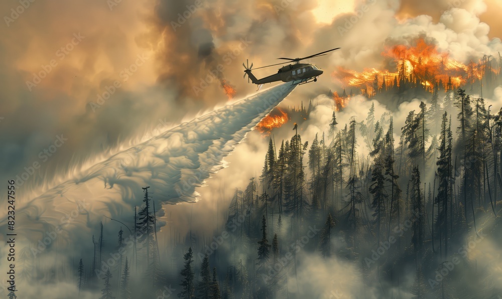 landscape, forest fire, natural disaster, forest fire using helicopters ...