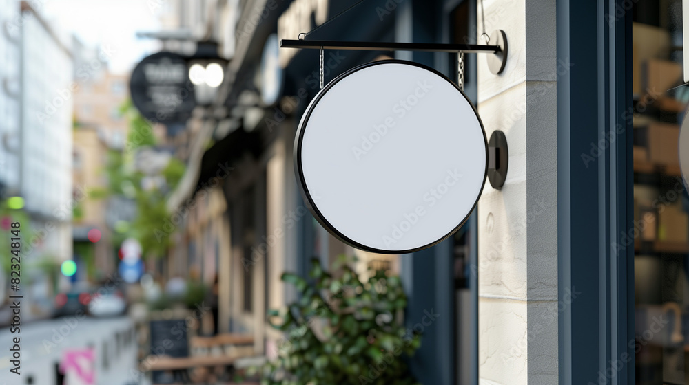 Plain shop front round sign mock up, clean and round sign details are ...