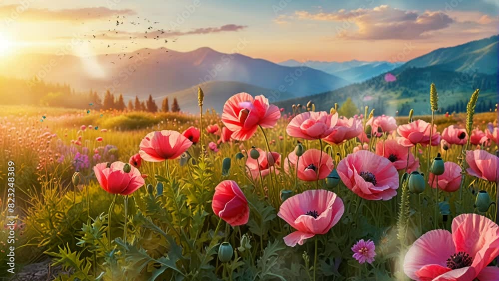 beautiful pink poppies set the mood of a summer morning in the ...