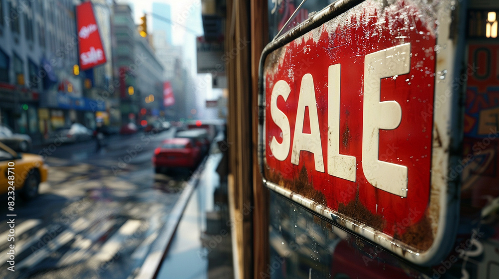 Picture of shop at fashion store window display with text SALE on red ...