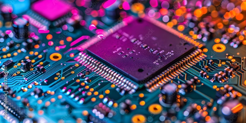 Colorful silicon wafer with integrated circuits for CPU and GPU ...