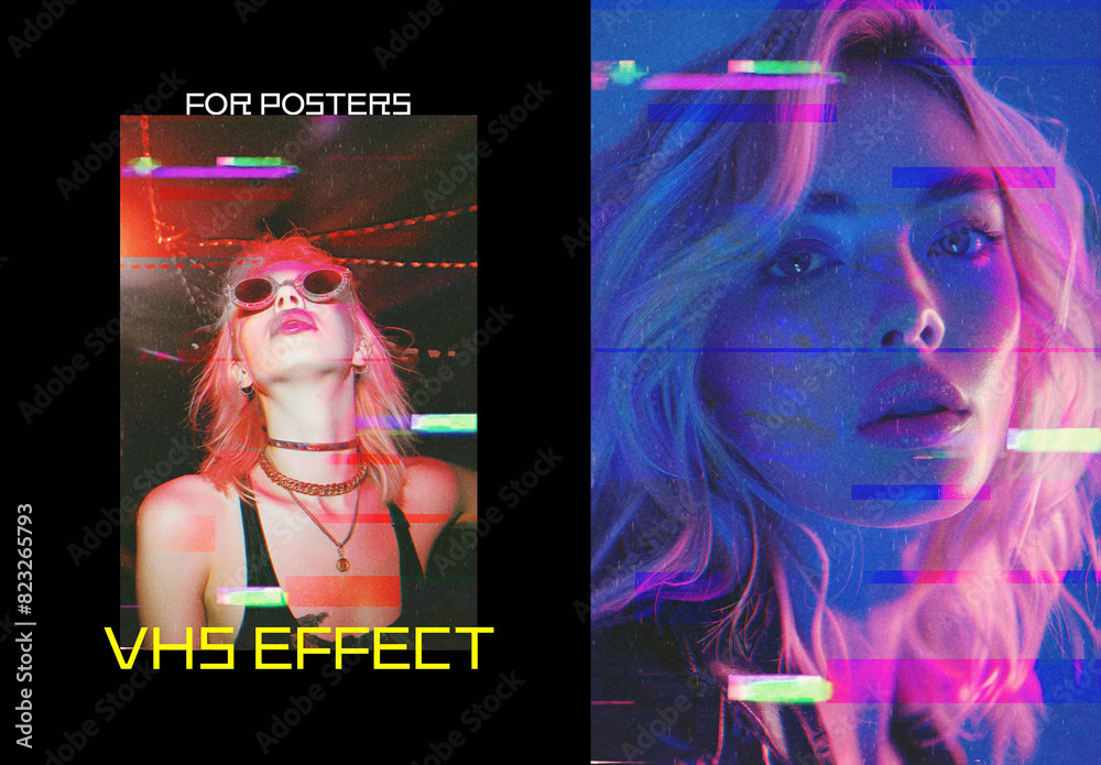 VHS Aesthetics Poster Photo Effect Mockup Stock Template | Adobe Stock