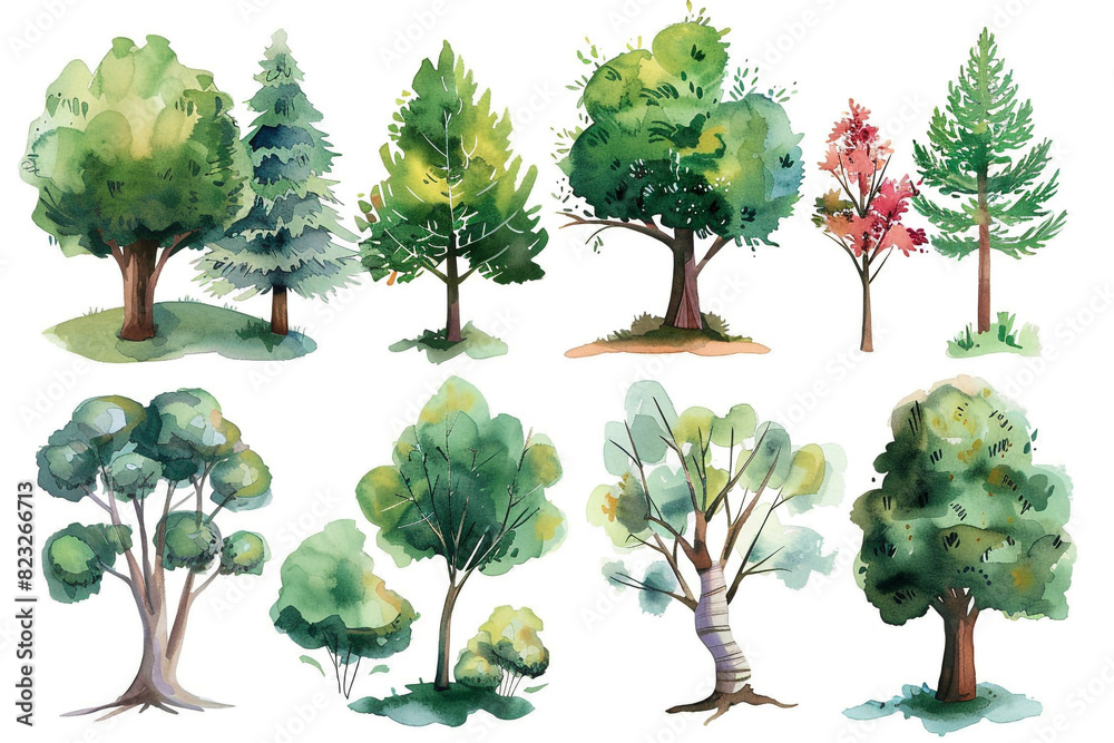 watercolor tree collection Set of hand drawn trees forest tree pack ...