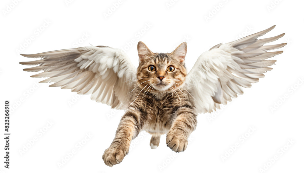 Tabby Cat Flying with Angel Wings on Transparent Background Stock Photo ...