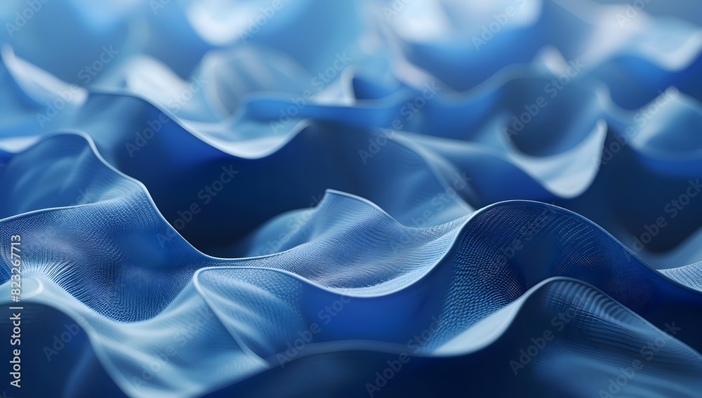 Abstract blue background with wavy shapes, a simple 3D rendered ...
