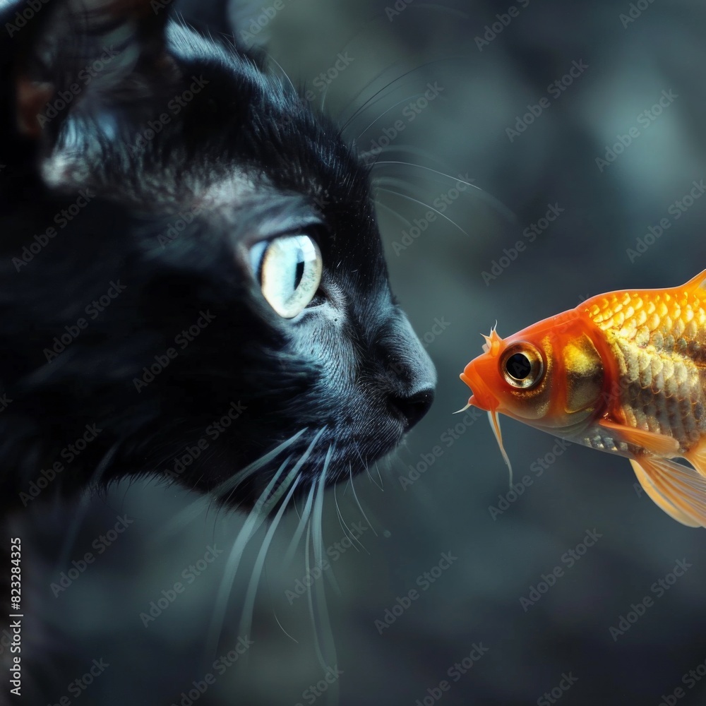 cat and gold fish - symbol of looking straight into eyes of fear ...