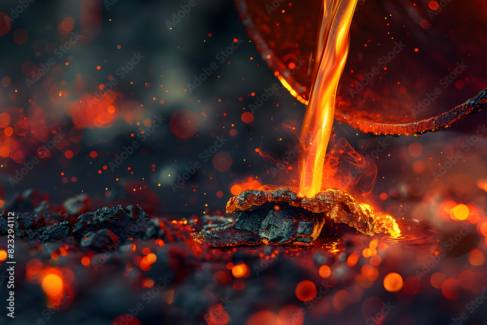 Molten metal sparking in a smithy, elemental power captured in a fiery ...