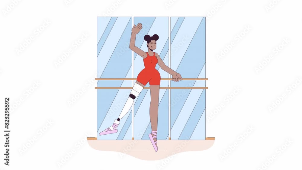Black ballerina with prosthetic leg dancing at mirror line cartoon ...