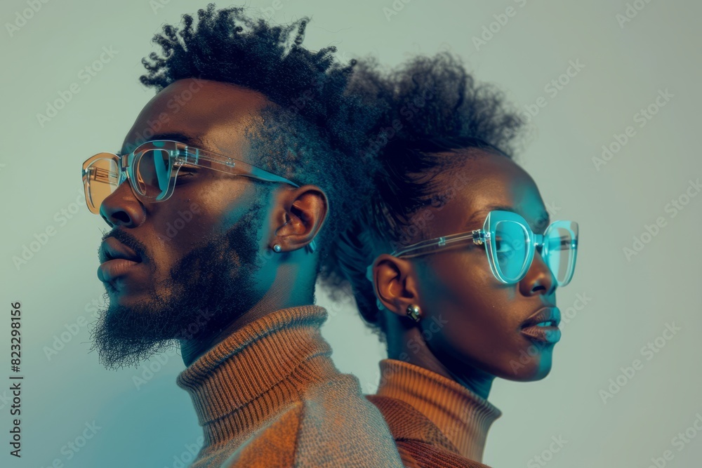 A high-fashion photoshoot featuring two people, one male and the other ...