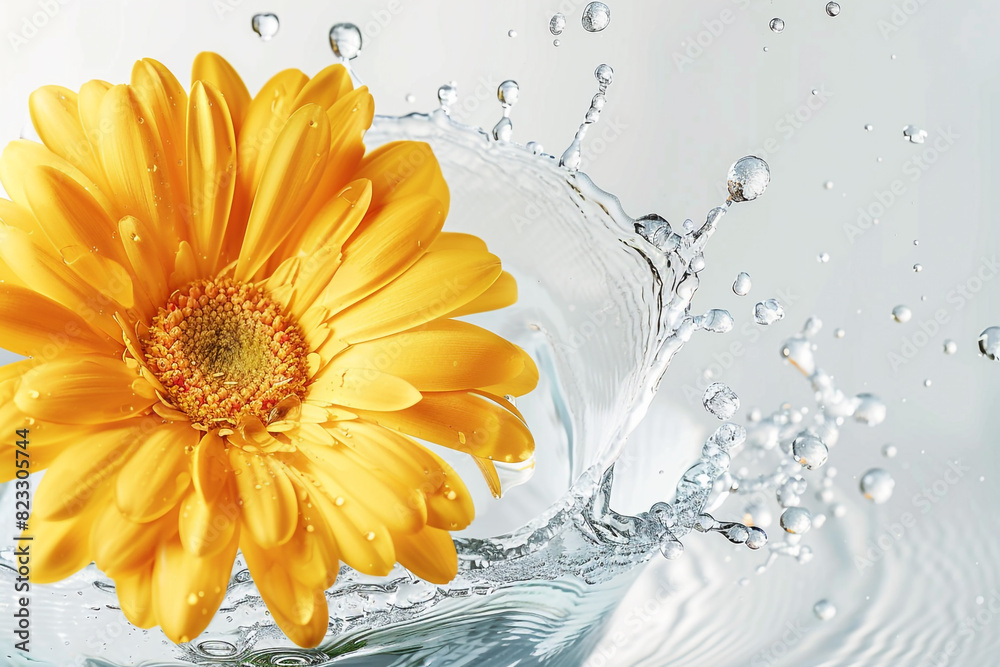 yellow daisy flower with water splash isolated on transparent ...