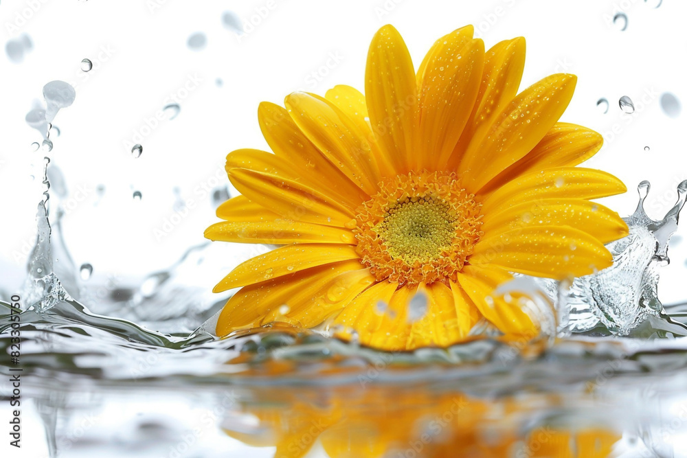 yellow daisy flower with water splash isolated on transparent ...