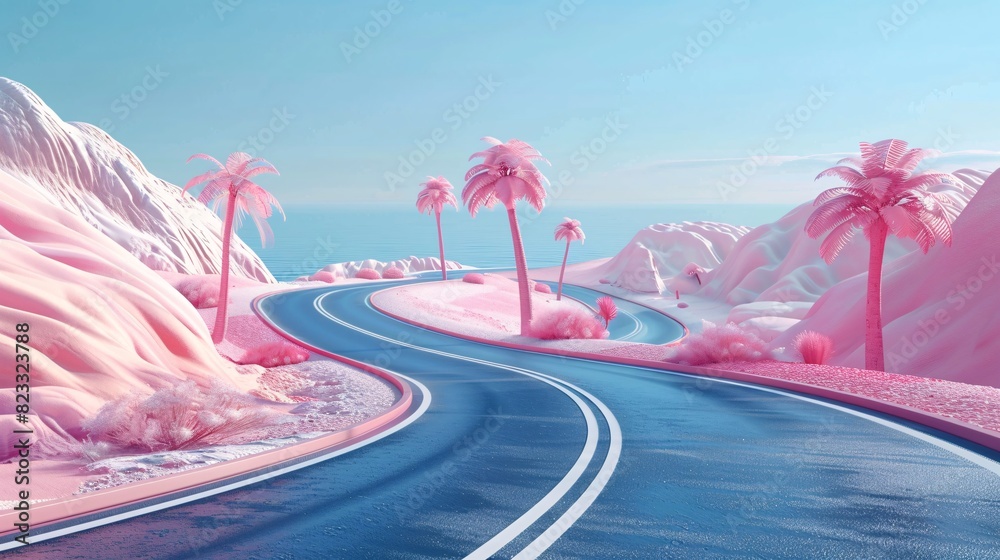 3-dimensional graphic of a journey and holiday street promotion, Curved ...