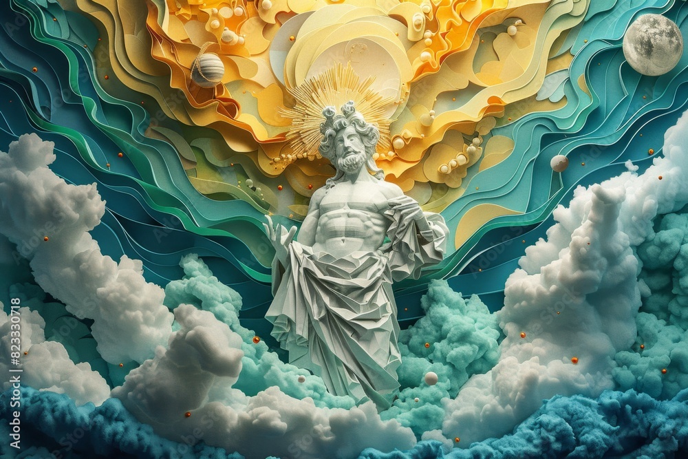 Uranus, Sky God Surrounded by Billowing Clouds and Celestial Bodies ...