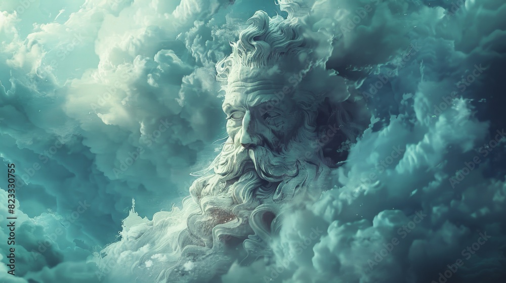 Uranus, Sky God Surrounded by Billowing Clouds and Celestial Bodies ...