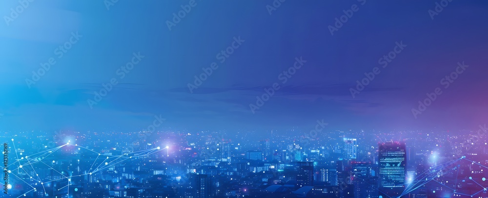 Hologram of Smart City Network with Blue Gradient Background Stock ...