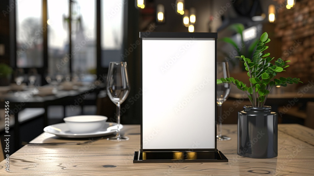 Table tent placeholder with menu card display on table, 3D graphics and ...
