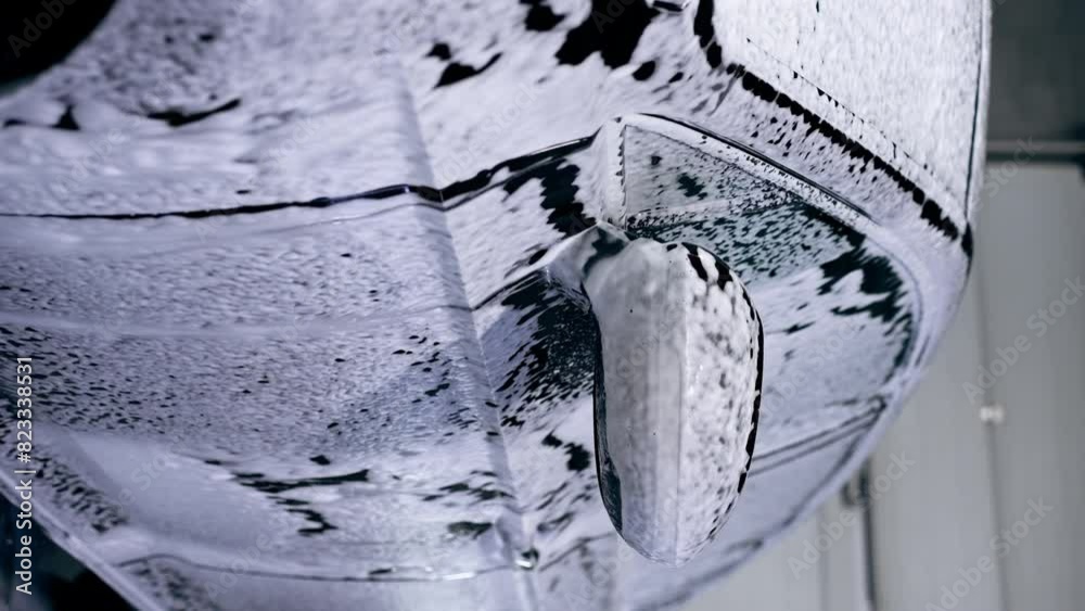 vertical video at a service station in a car wash booth the process of ...