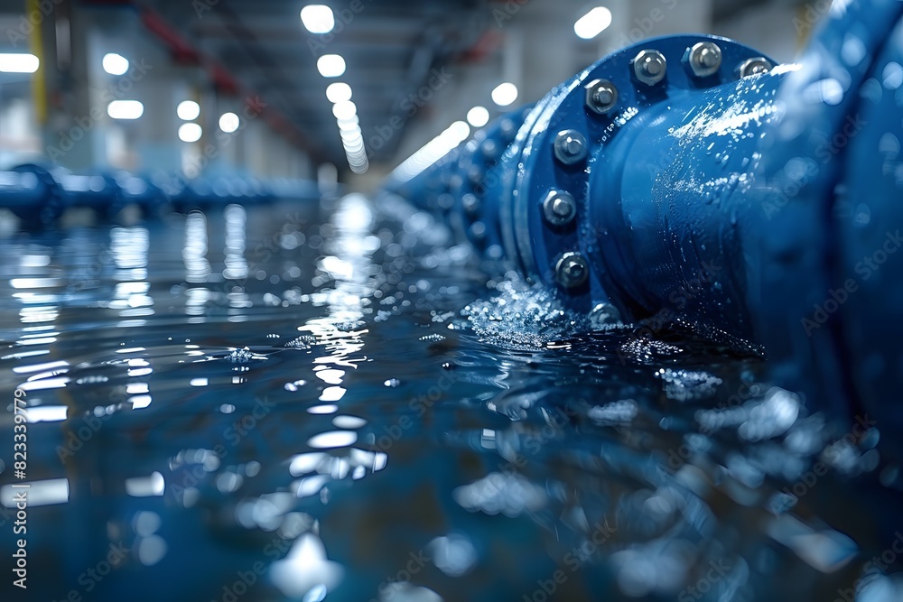 Industrial Water Pipeline System with Blue Metal Pipes in a Modern ...