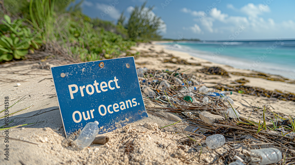 Coastal Cleanup: Description: A serene beach scene with the focus on a ...