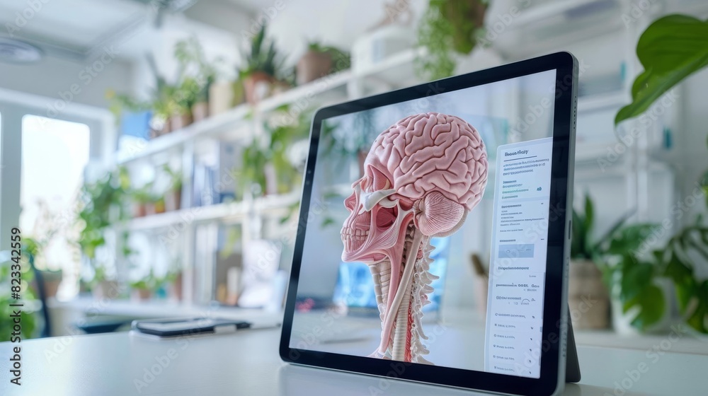 3D medical animation of a human skull and brain. The animation shows ...