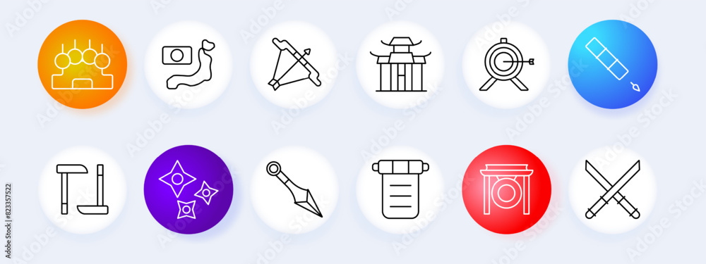 Japanese culture set icon. Training group, headband, map of Japan ...