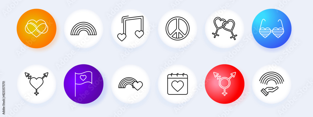 LGBTQ pride set icon. Infinity heart, rainbow, musical note with hearts ...