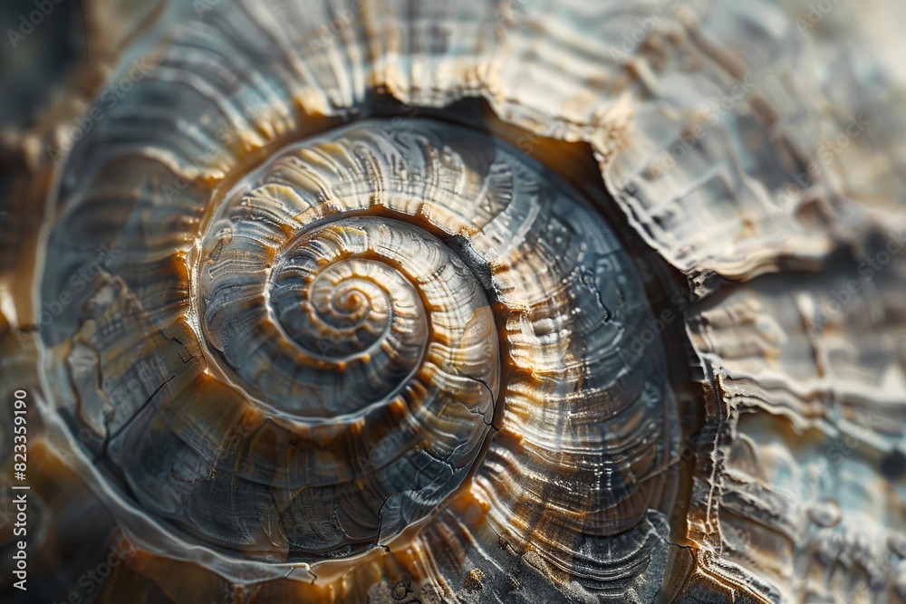 Artistic macro photograph of a snail shell spiral, highlighting the ...