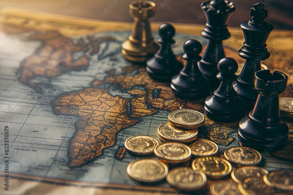 chess game on earth map symbol for economic strategy by generative ai ...