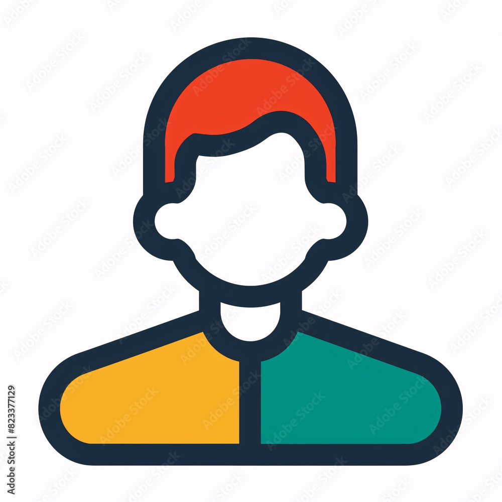 Simplified icon of a person with red hair, featuring outlines and ...