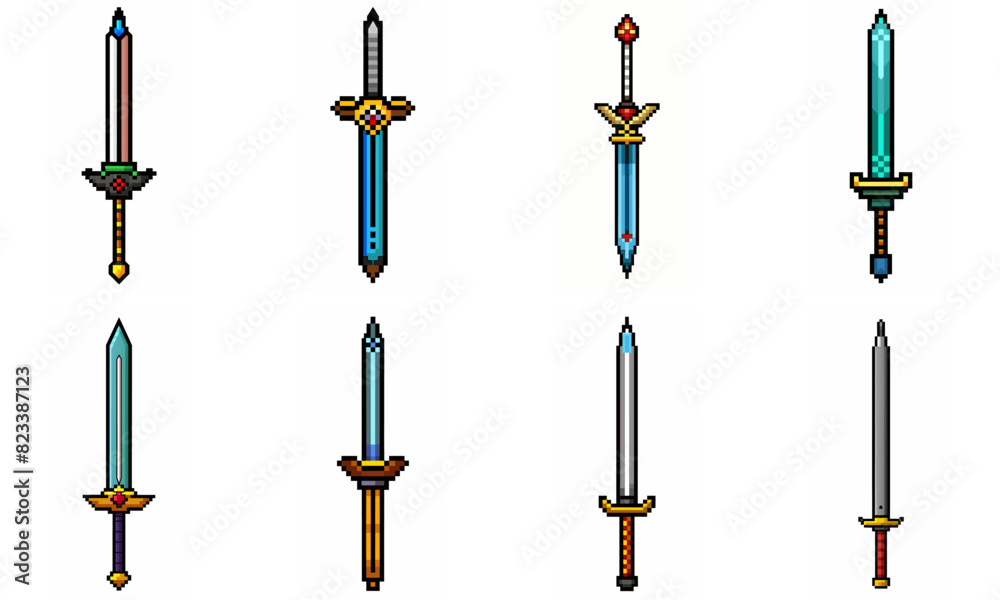 Pixel art weapon sword craft set. Retro rpg style swords isolated ...
