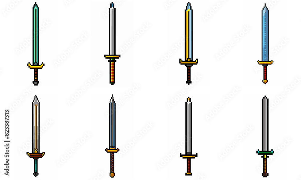 Pixel art weapon sword craft set. Retro rpg style swords isolated ...