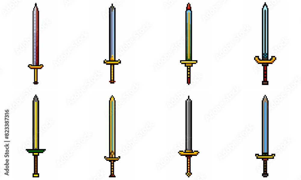 Pixel art weapon sword craft set. Retro rpg style swords isolated ...