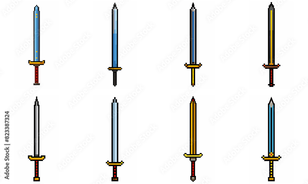 Pixel art weapon sword craft set. Retro rpg style swords isolated ...