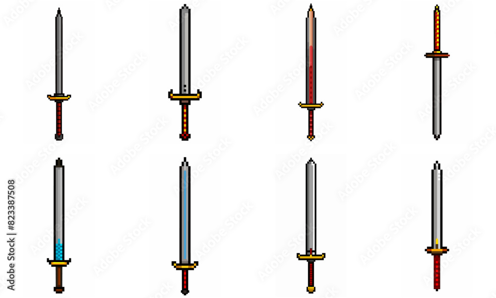 Pixel art weapon sword craft set. Retro rpg style swords isolated ...
