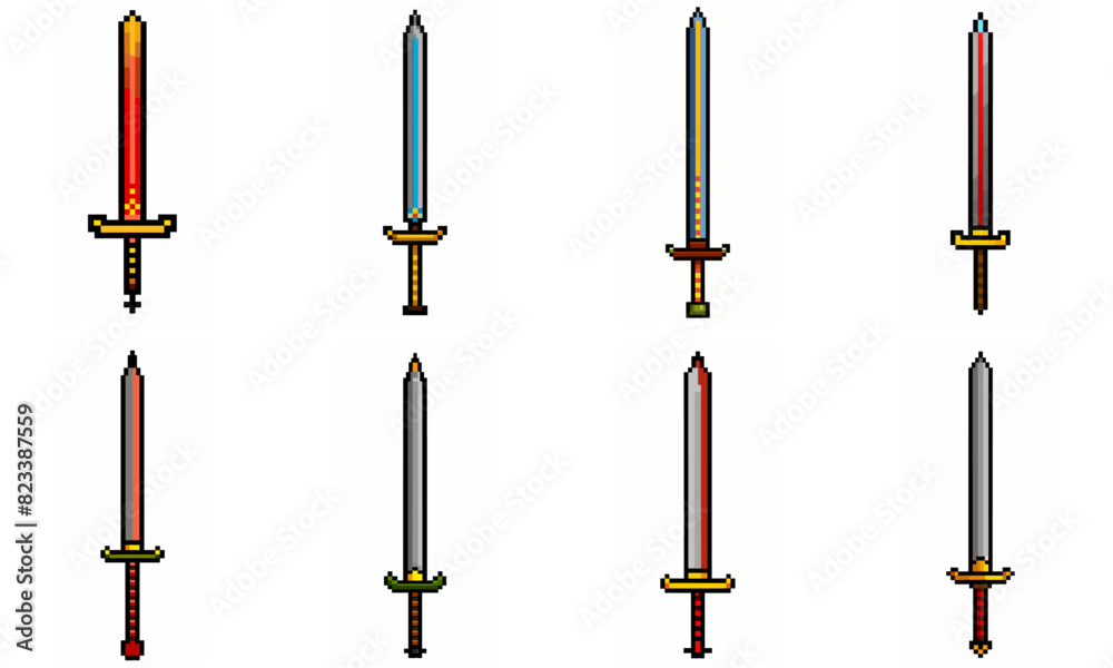 Pixel art weapon sword craft set. Retro rpg style swords isolated ...
