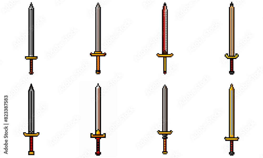 Pixel art weapon sword craft set. Retro rpg style swords isolated ...