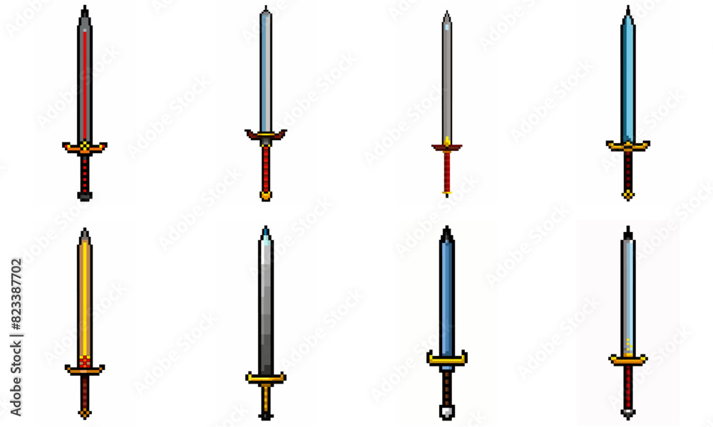Pixel art weapon sword craft set. Retro rpg style swords isolated ...
