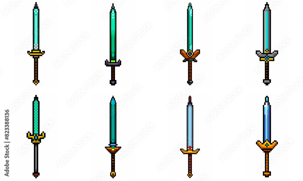 Pixel art weapon sword craft set. Retro rpg style swords isolated ...