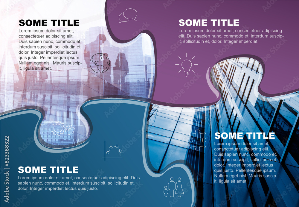 Puzzle infographic template with four content puzzle pieces blocks and ...