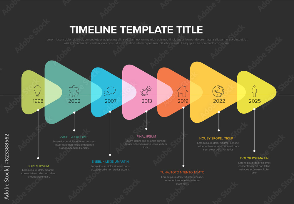 Rainbow color triangle arrows on the time line - multipurpose dark ...