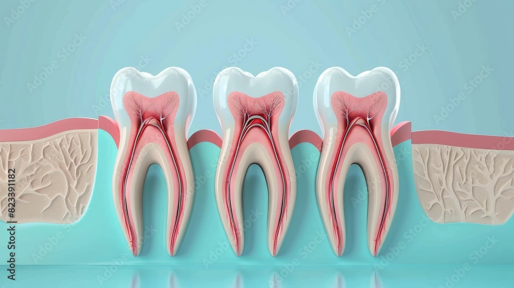 Cross-sectional illustration of human teeth with gums showing different ...