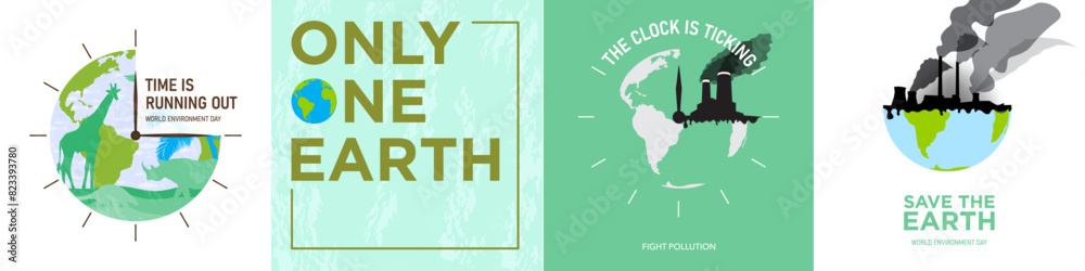 Vetor de World Environment Day Concept Posters. Pollution destroying ...