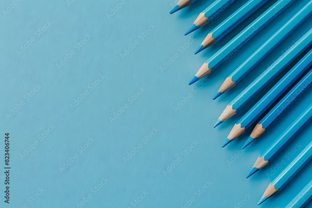 Blue Pencils in Upward Graph Shape on Light Blue Background Stock Photo ...