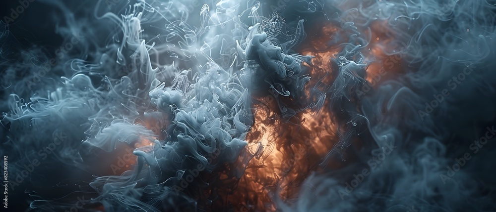 Explosive Smoke Billows on Dark Dramatic Background in Fiery Chaotic ...