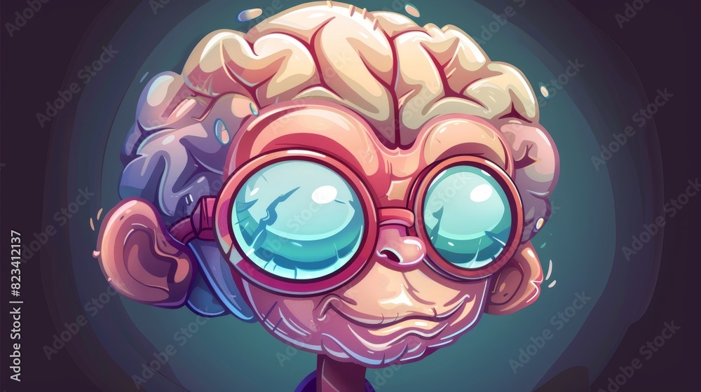 Brain adapting glasses from a cartoon. Modern clip art illustration ...